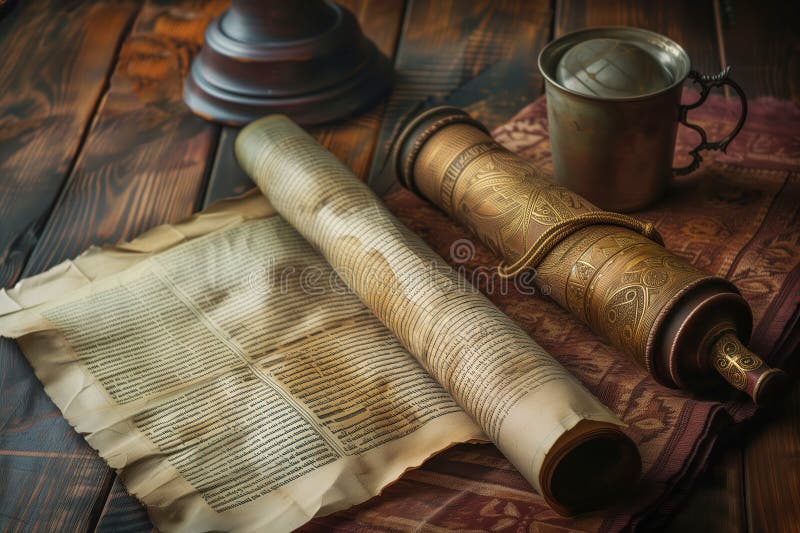 Table with Ancient Papyrus a Old Torah Scroll Stock Photo - Image of ...