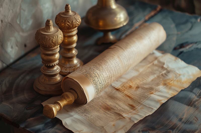 Table with Ancient Papyrus Old Torah Scroll Stock Photo - Image of ...