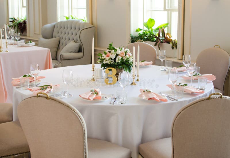 Table Appointments for Wedding in Restaurant Stock Image - Image of ...