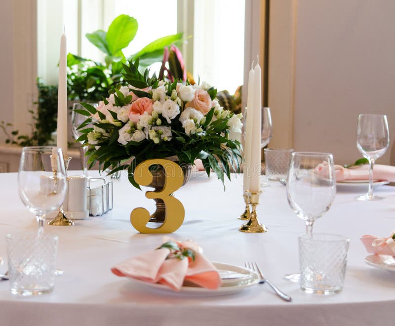 Table Appointments for Wedding in Restaurant Stock Photo - Image of ...