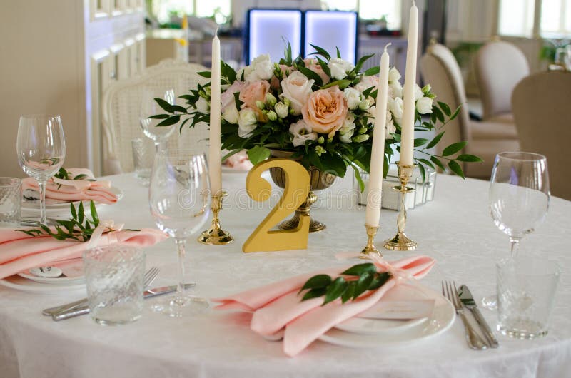 Table Appointments for Wedding in Restaurant Stock Photo - Image of ...