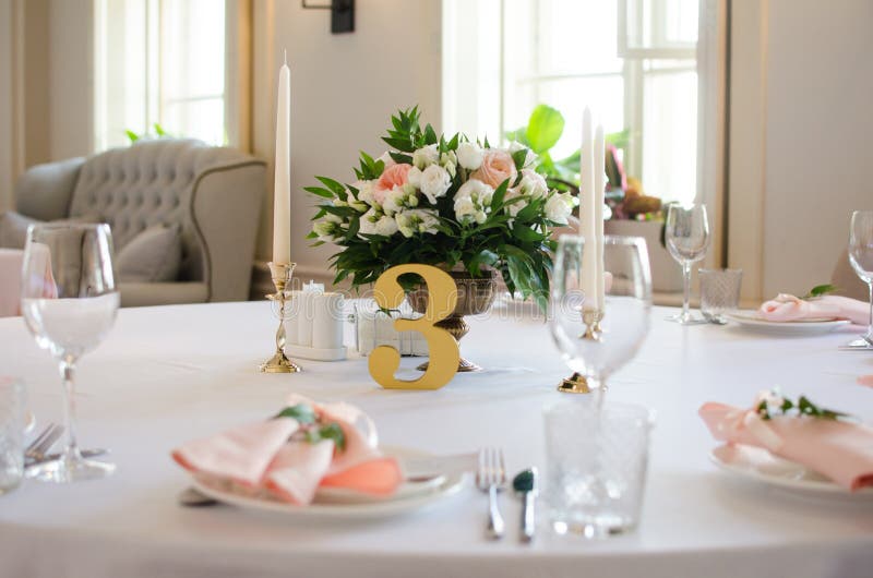 Table Appointments for Wedding in Restaurant Stock Image - Image of ...