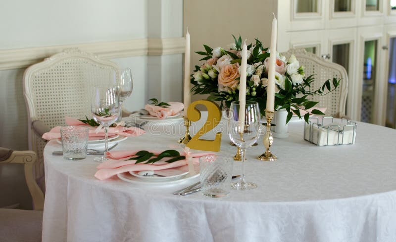 Table Appointments for Wedding in Restaurant Stock Image - Image of ...