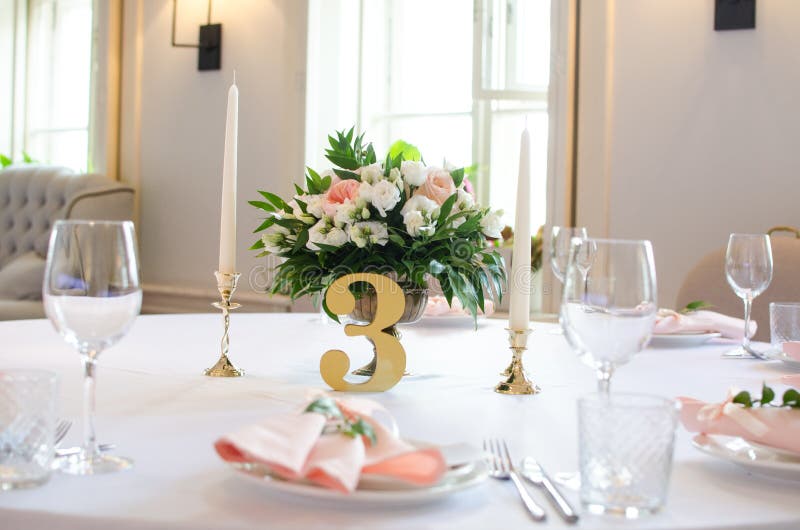 Table Appointments for Wedding in Restaurant Stock Photo - Image of ...