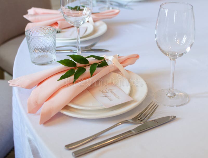 Table Appointments for Wedding in Restaurant Stock Photo - Image of ...
