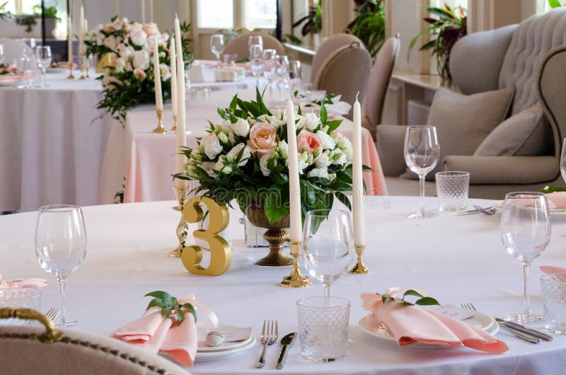 Table Appointments for Wedding in Restaurant Stock Image - Image of ...