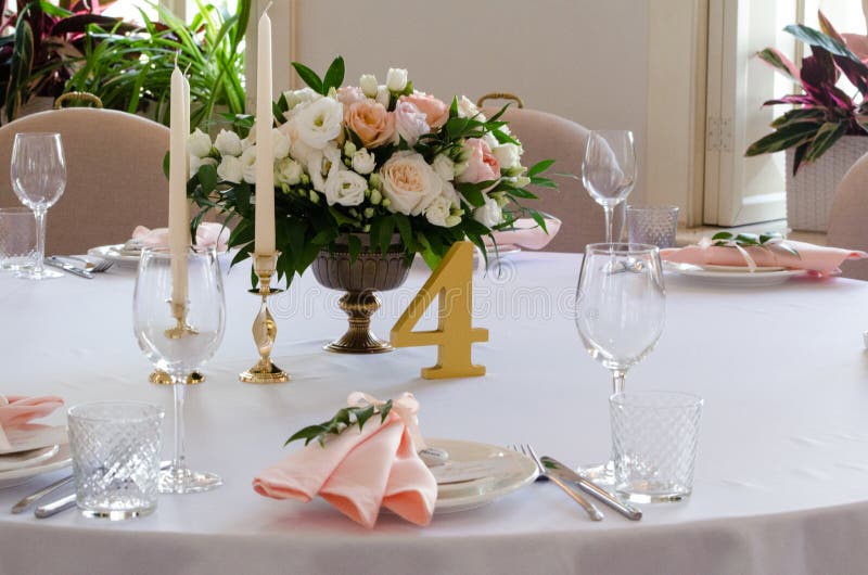 Table Appointments for Wedding in Restaurant Stock Photo - Image of ...