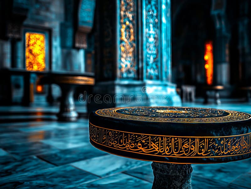 A Table with Arabic Writing on it in a Mosque Stock Photo - Image of ...