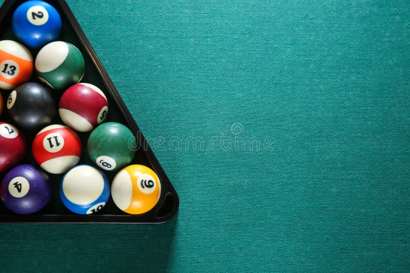 Billiard Balls in Triangle Rack on Table Stock Image - Image of text ...