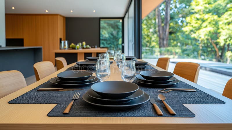 Table Arranged with Elegant Place Settings Ready for Dining. Stock ...