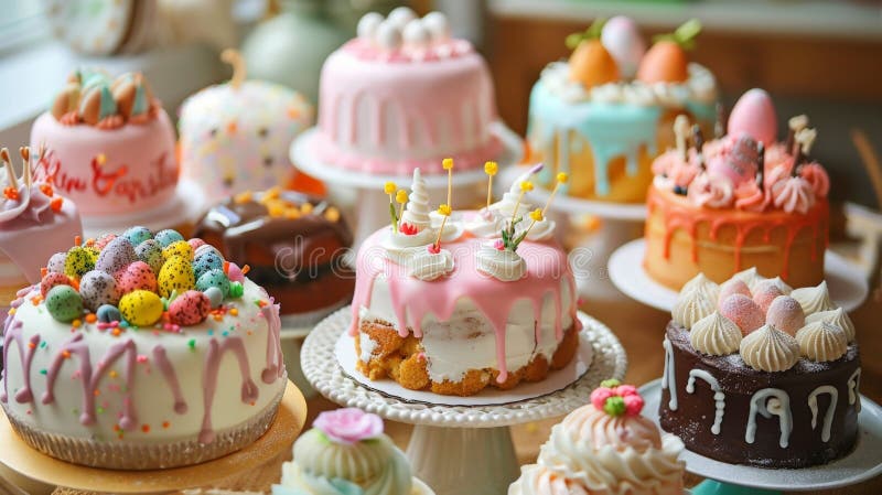 Table with assorted cakes stock image. Image of pastries - 315035675