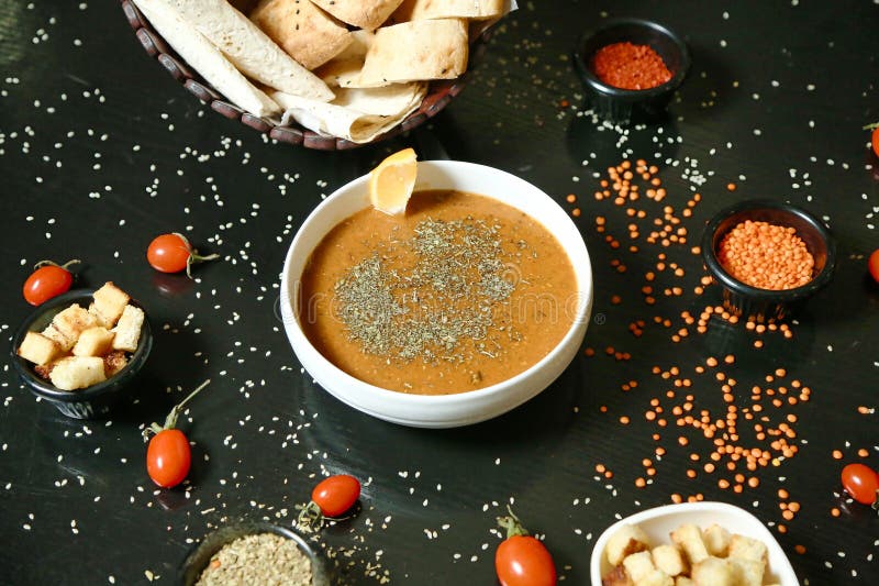 Table with Assorted Food Bowls Stock Photo - Image of healthy, dinner ...