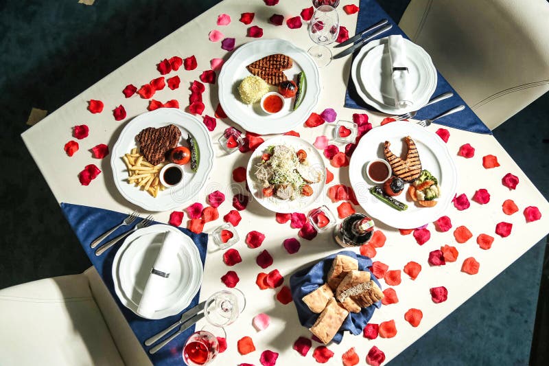 Table with Assorted Food and Condiments Stock Image - Image of ...