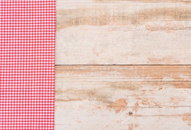 Old Wooden Picnic Table Surface with Rustic Red Tablecloth Border ...