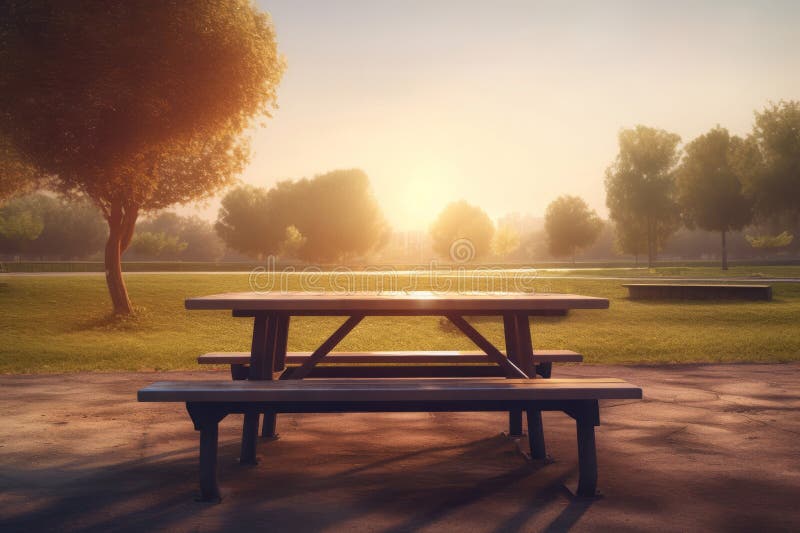 Table Bench at Sunset Park. Generate Ai Stock Illustration ...