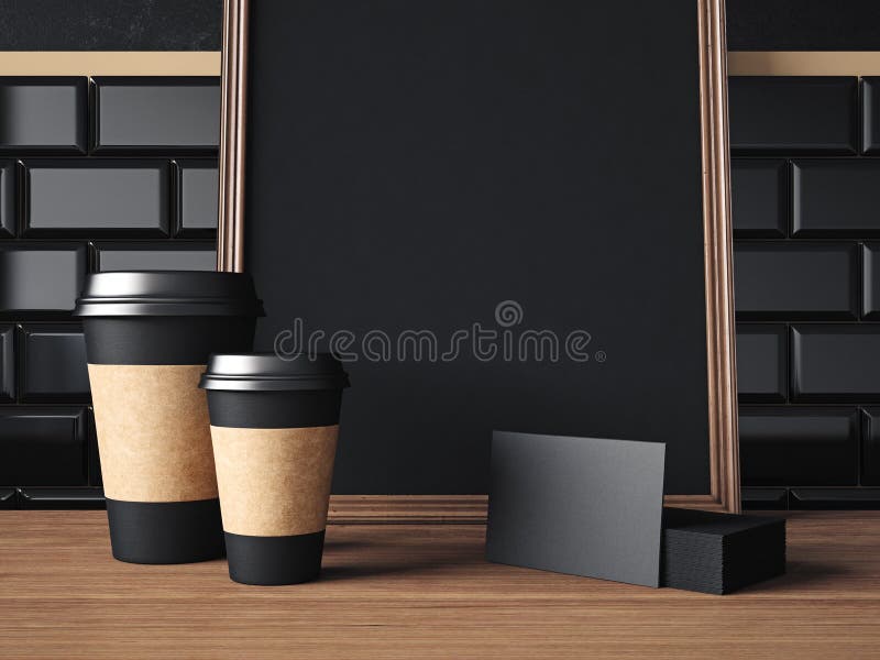 Table with Black Elements and Poster. 3d Rendering Stock Image - Image ...