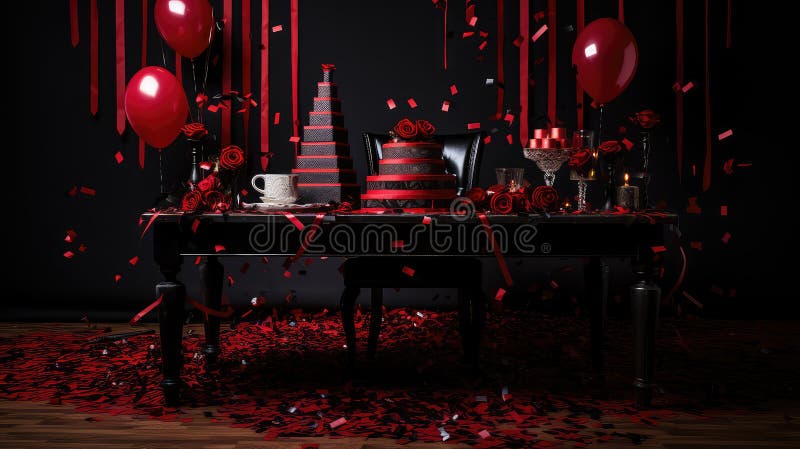 Table Black and Red Confetti Stock Illustration - Illustration of ...
