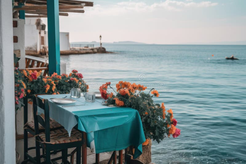 A Table with a Blue Table Cloth on it. AI Generative Image ...