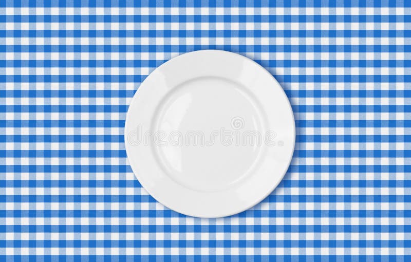 Table with Blue Picnic Cloth and Plate Top View Stock Photo - Image of ...