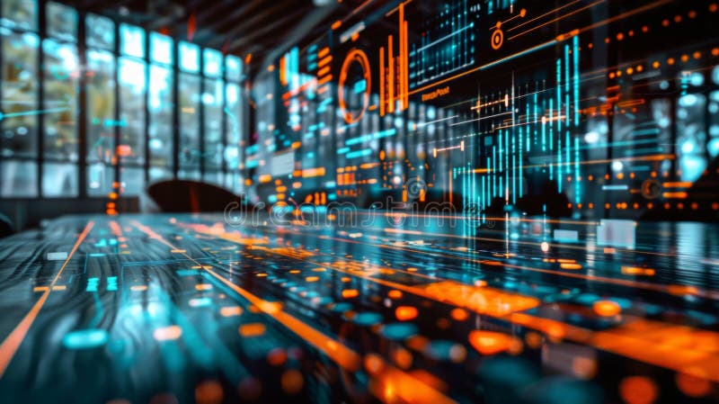 Table Blur As a Computer Screen Illuminates the Room, the Technology ...