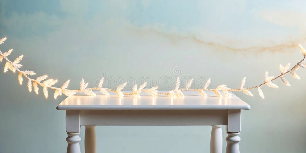 Table Board and Garland Lights Background. Product Display Concept ...