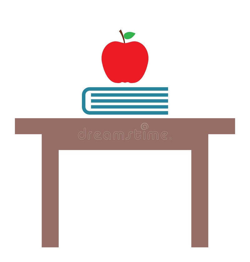 Table with Book and Apple Cartoon Icon Stock Vector - Illustration of ...