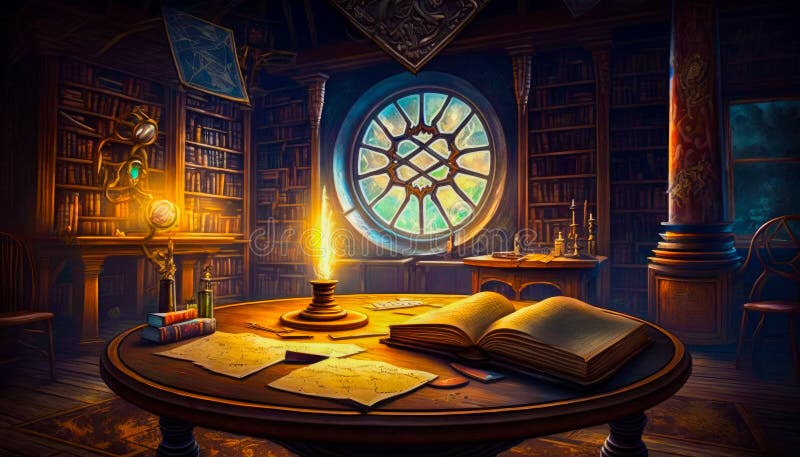 Table with Book and Candle on it. Fantasy Stock Illustration ...