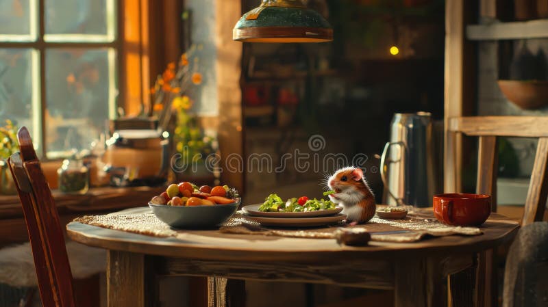 Table with a Bowl of Food and Utensils in a Home Dining Setting Stock ...