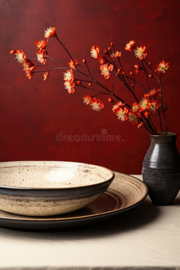 A Table with a Bowl, Plate and Vase on it. Generative AI Image. Stock ...