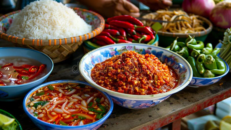 A Table with Bowls of Food on it Stock Photo - Image of variety, food ...