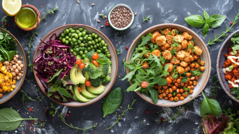 Table with Bowls of Various Foods Stock Illustration - Illustration of ...