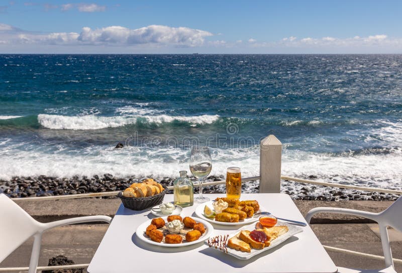 Table with Breakfast in Beach Stock Photo - Image of breakfast ...