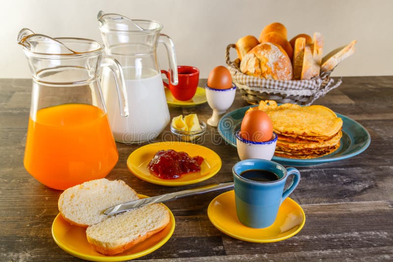 Breakfast table full set stock photo. Image of eggs - 106010568