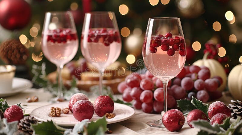 A Table with a Bunch of Food and Wine Glasses on it, AI Stock Photo ...