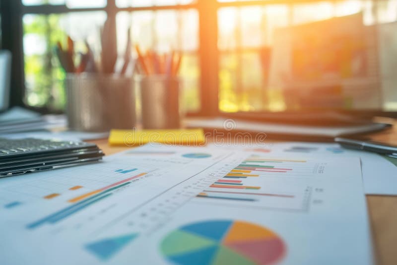 A Table with a Bunch of Papers and a Calculator Stock Illustration ...