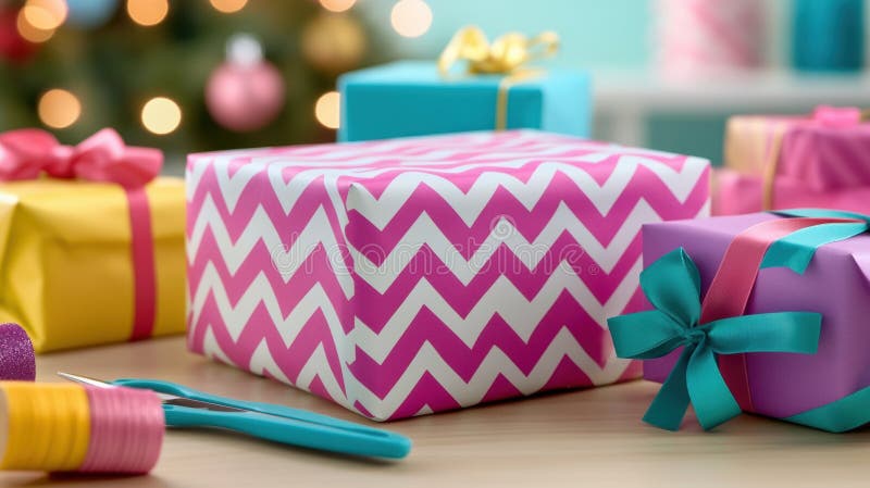 A Table with a Bunch of Wrapped Presents and Scissors, AI Stock Photo ...