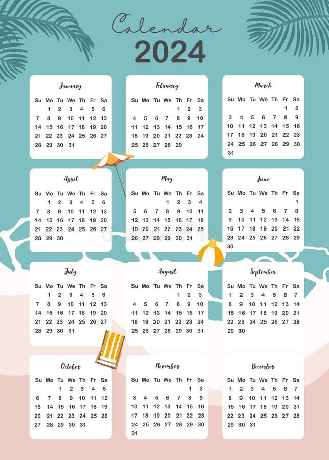 2022 Table Calendar Week Start on Sunday with Beach that Use for ...