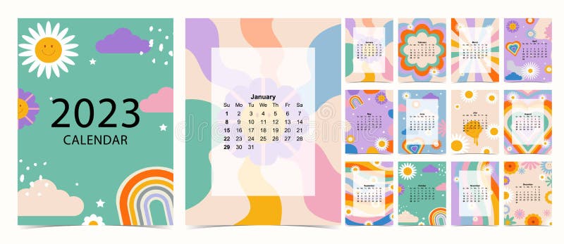 2023 Table Calendar Week Start on Sunday with Color that Use for ...