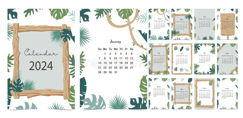 2024 Table Calendar Week Start on Sunday with Leaf, Safari that Use for ...