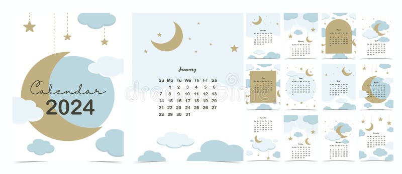 2024 Table Calendar Week Start on Sunday with Moon that Use for ...