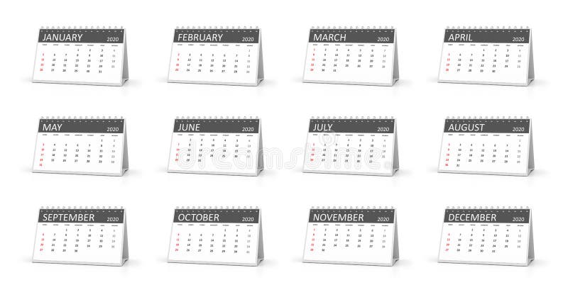 12 Table Calendar Year 2020 Stock Illustration - Illustration of week ...