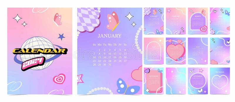2024 Table Calendar Year.week Start on Sunday with Gradient Style that ...