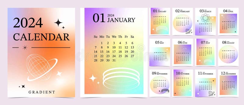 2024 Table Calendar Year.week Start on Sunday with Gradient Style that ...