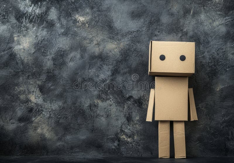 On the Table is a Cardboard Robot that Looks Sad Stock Image - Image of ...