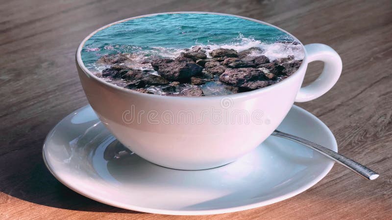 On the Table, in a Ceramic White Cup, Sea Waves Stock Video - Video of ...