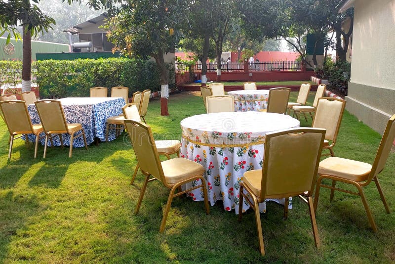 Table and Chair Arrangement in Open Space for Wedding Event Stock Image ...