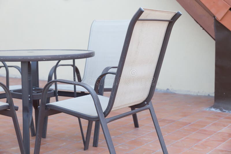 Table and Chair on Balcony Terrace Stock Photo - Image of furniture ...