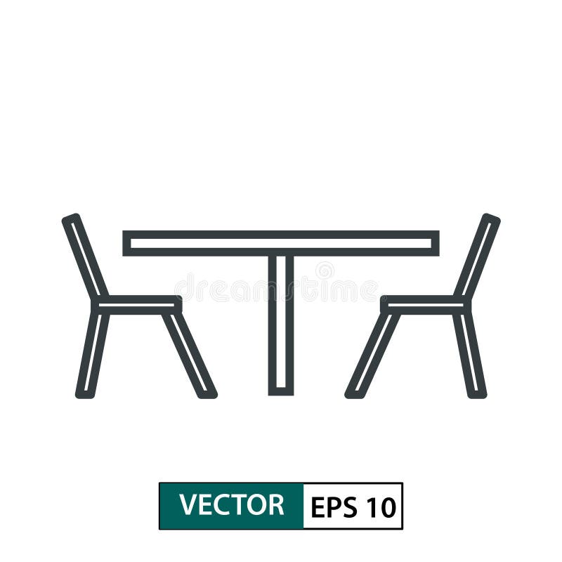 Table and Chair Flat Icon Vector. Line Style. Isolated on White. Vector ...