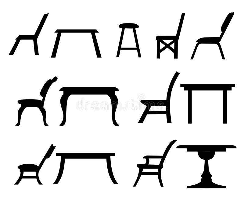 Table Chair Icon Set for Interiors Flat Design Style Illustration ...