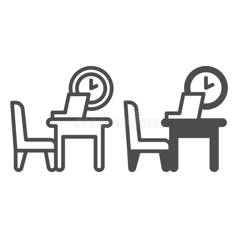 Table with Chair and Laptop Line and Solid Icon, Remote Work Concept ...